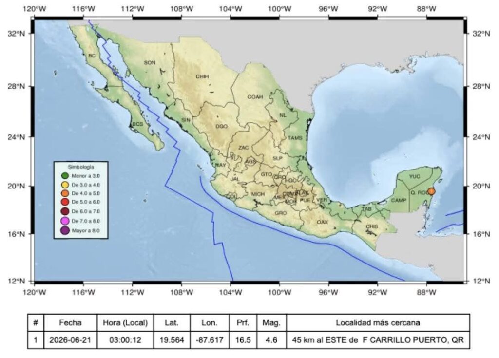 Se registra el tercer temblor de junio en Quintana Roo; epicentro fue ...